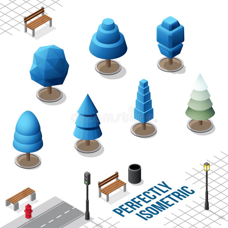 Isometric Trees Set 14 Isolated on White Stock Vector - Illustration of ...
