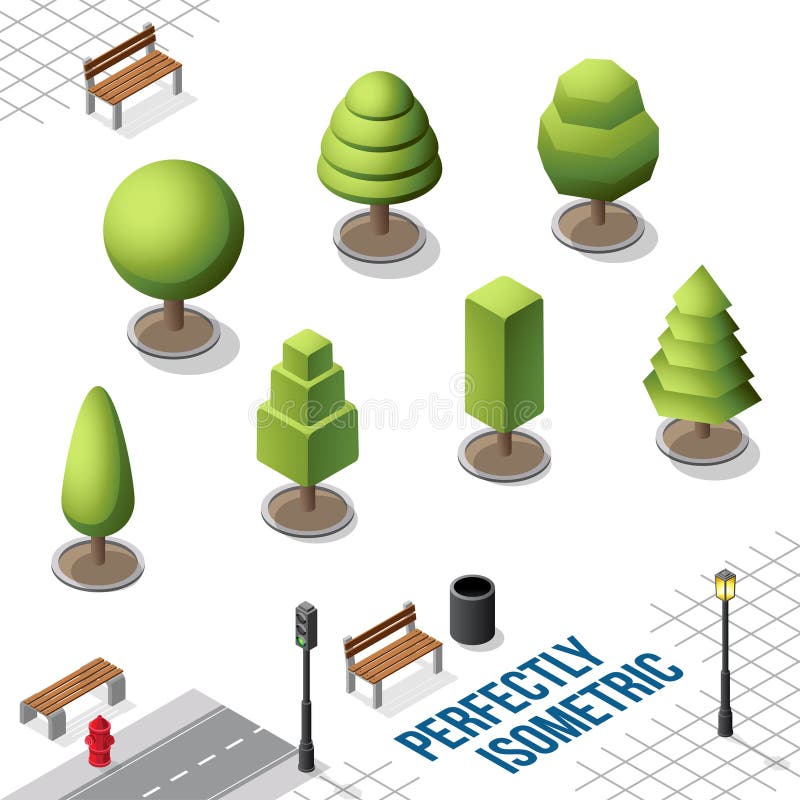 Isometric Trees Set 31 Isolated on White Stock Vector - Illustration of ...