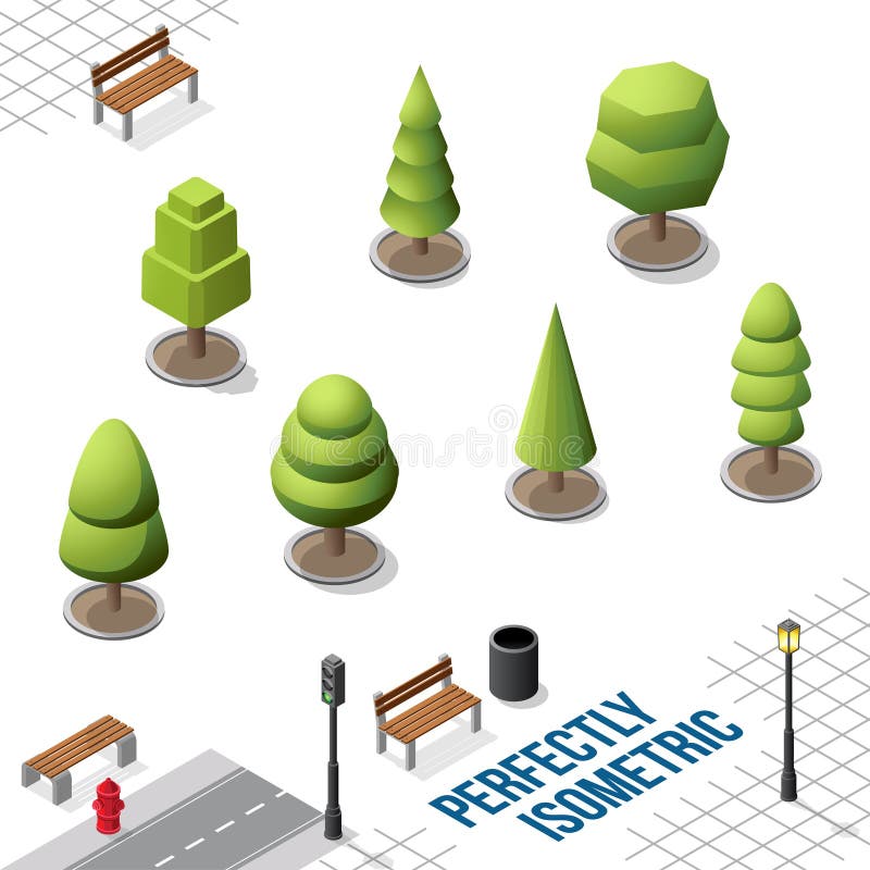 Isometric Trees Set 39 Isolated on White Stock Vector - Illustration of ...