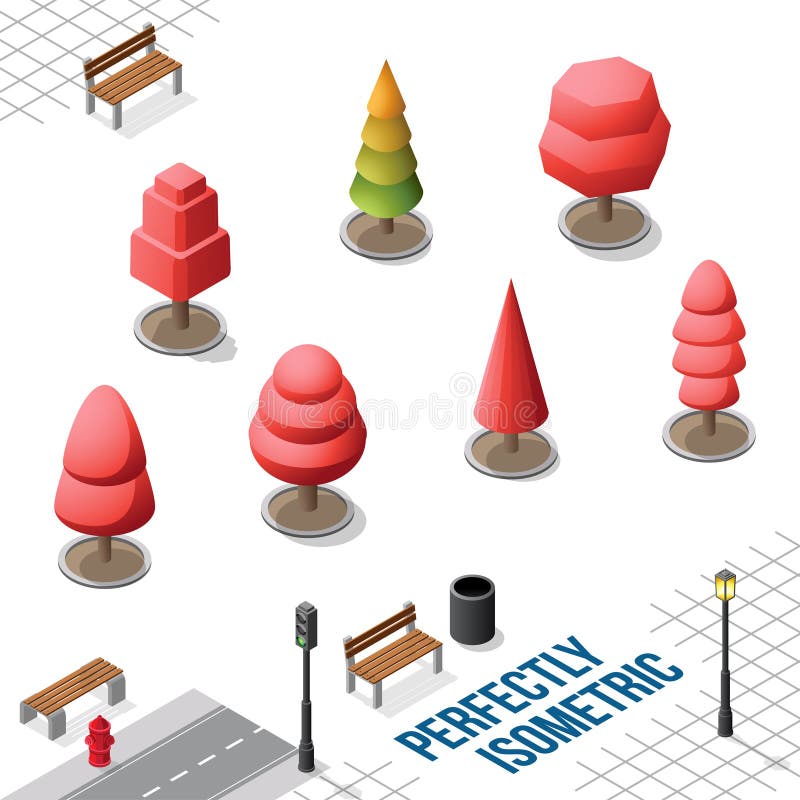 Isometric Trees Set 42 Isolated on White Stock Vector - Illustration of ...