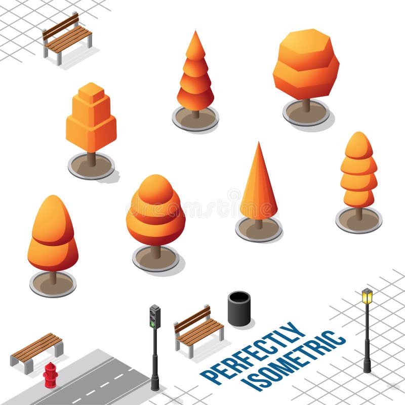 Isometric Trees Set 43 Isolated on White Stock Vector - Illustration of ...