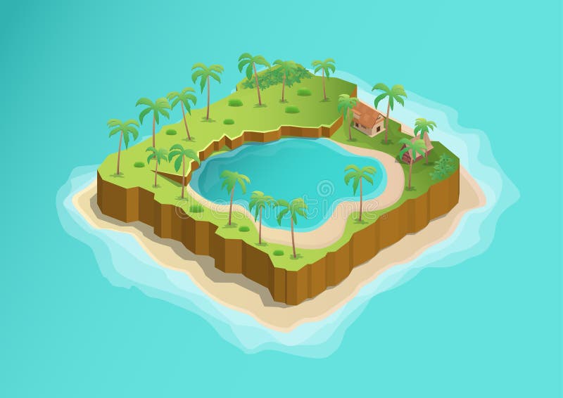 Isometric Tropical Island with Beautiful Lake Stock Vector ...