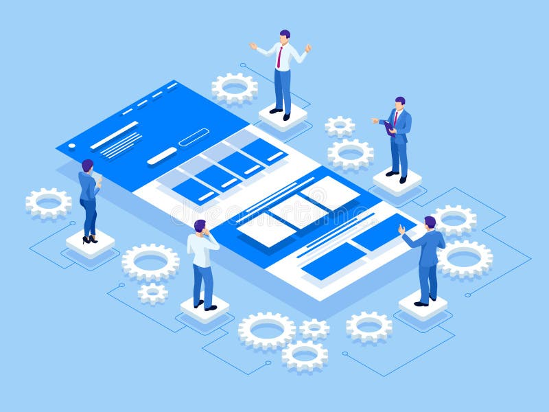 Isometric Ui Or Ux Design Concept Application Development Web Developing Programming And