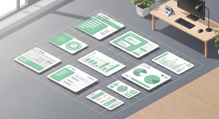 Isometric UI UX Design Mockups with Analytics Dashboard and Modern ...