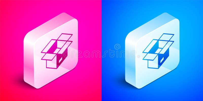 Isometric Unboxing Icon Isolated on Pink and Blue Background. Silver ...