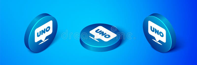Isometric Uno Card Game Icon Isolated on Blue Background. Blue Circle ...