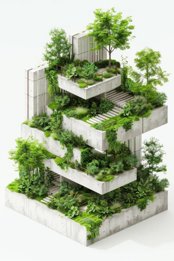Isometric Urban Garden 3D Render Lush Greenery on White Stock ...
