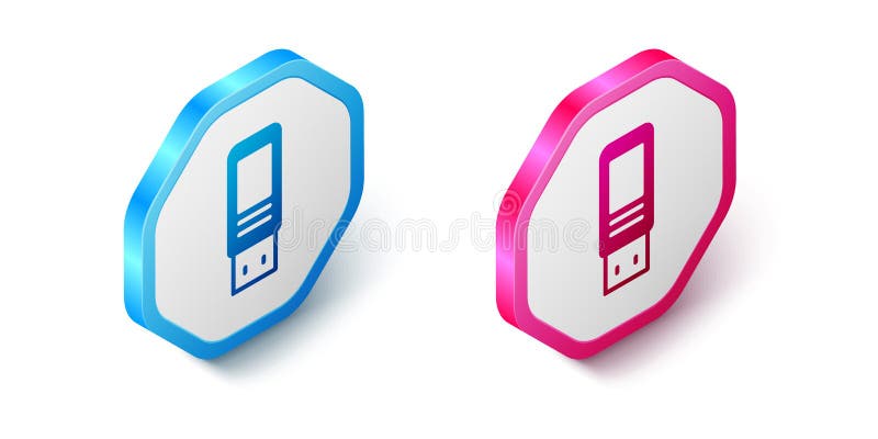 Isometric USB Flash Drive Icon Isolated on White Background. Hexagon ...