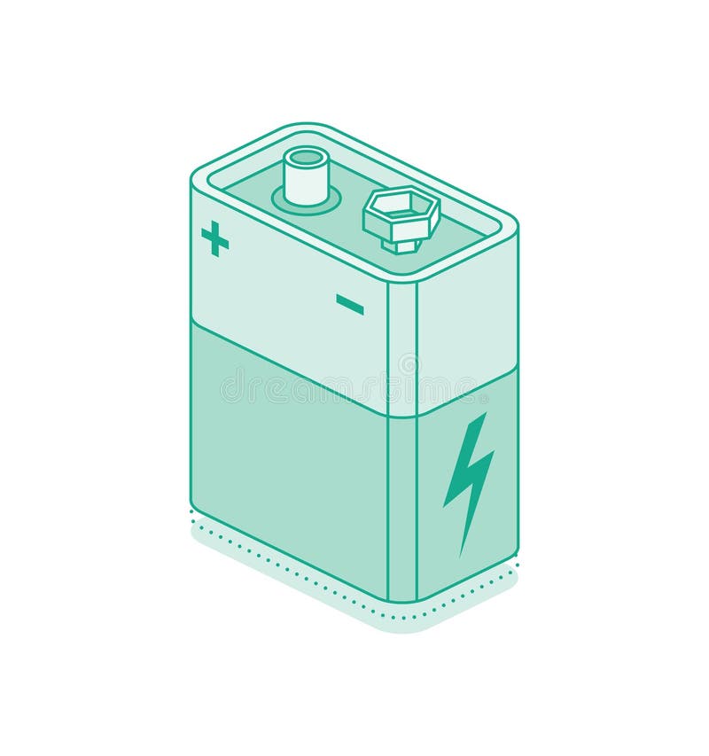 Isometric 9V Battery Isolated on White Background. Nine Volt Battery ...