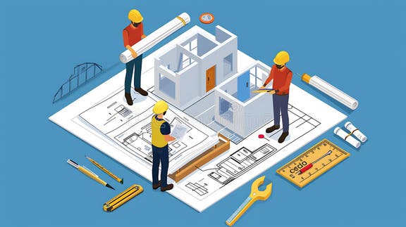 Isometric of Architects Reviewing Building Permits and Blueprints Stock ...