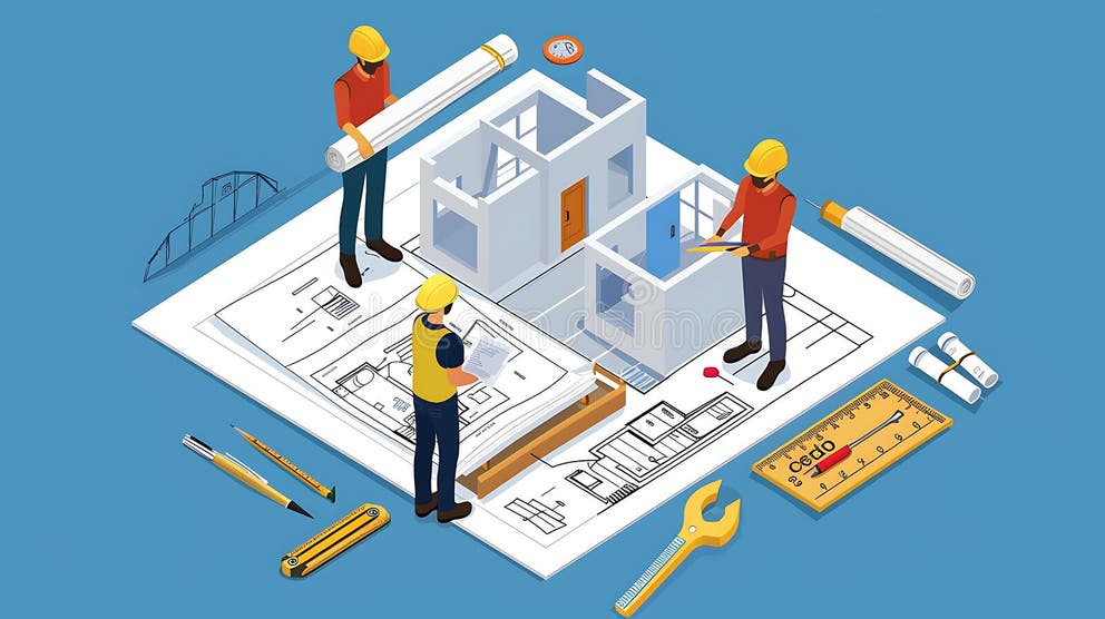 Isometric of Architects Reviewing Building Permits and Blueprints Stock ...