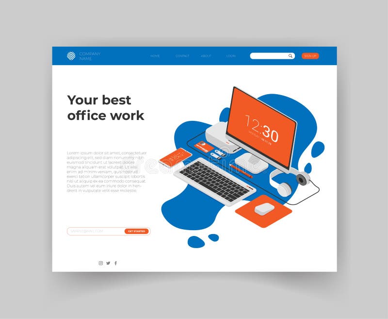 Isometric Vector Art Creative Office, Workplace. Landing Page Stock ...