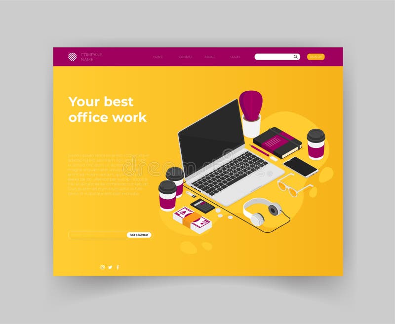 Isometric Vector Art Creative Office, Workplace. Landing Page Stock ...