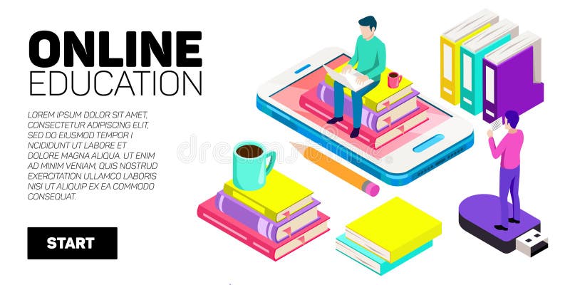 Isometric Vector Banner. Online Education, Learning, Distant Courses ...