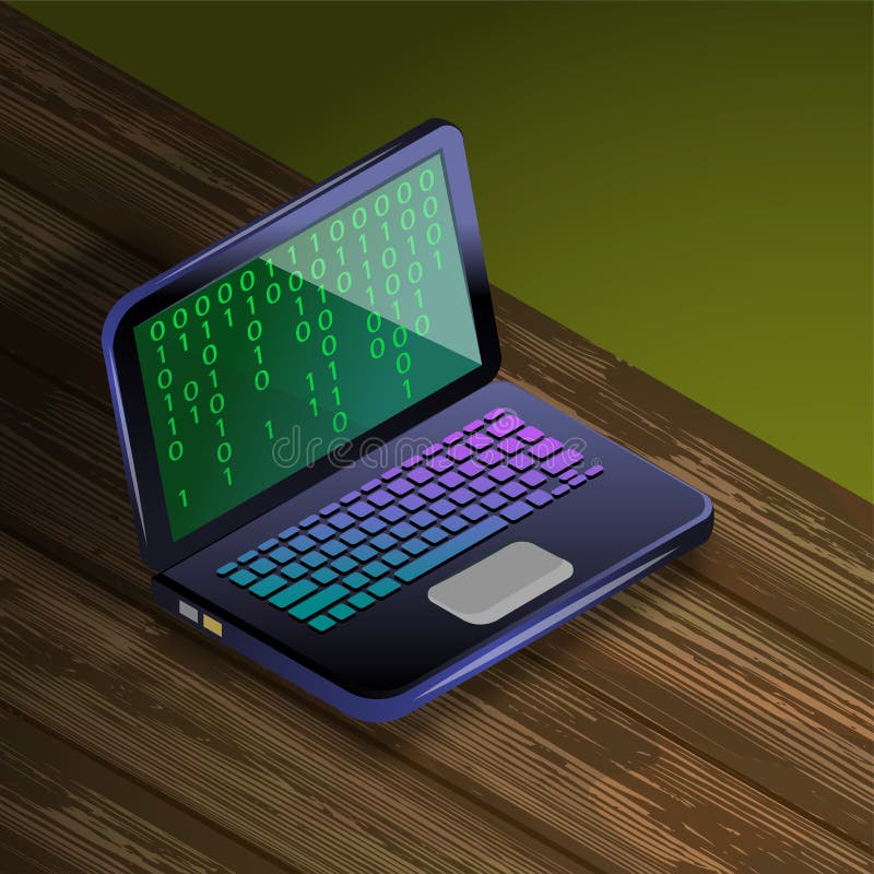 Isometric Vector Binary Code Laptop on Wooden Table Stock Vector ... Isometric Vector Binary Code Laptop on Wooden Table Stock Vector ...