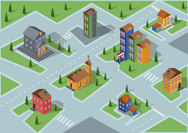 Isometric Vector Buildings or Isometric Map Stock Vector - Illustration ...