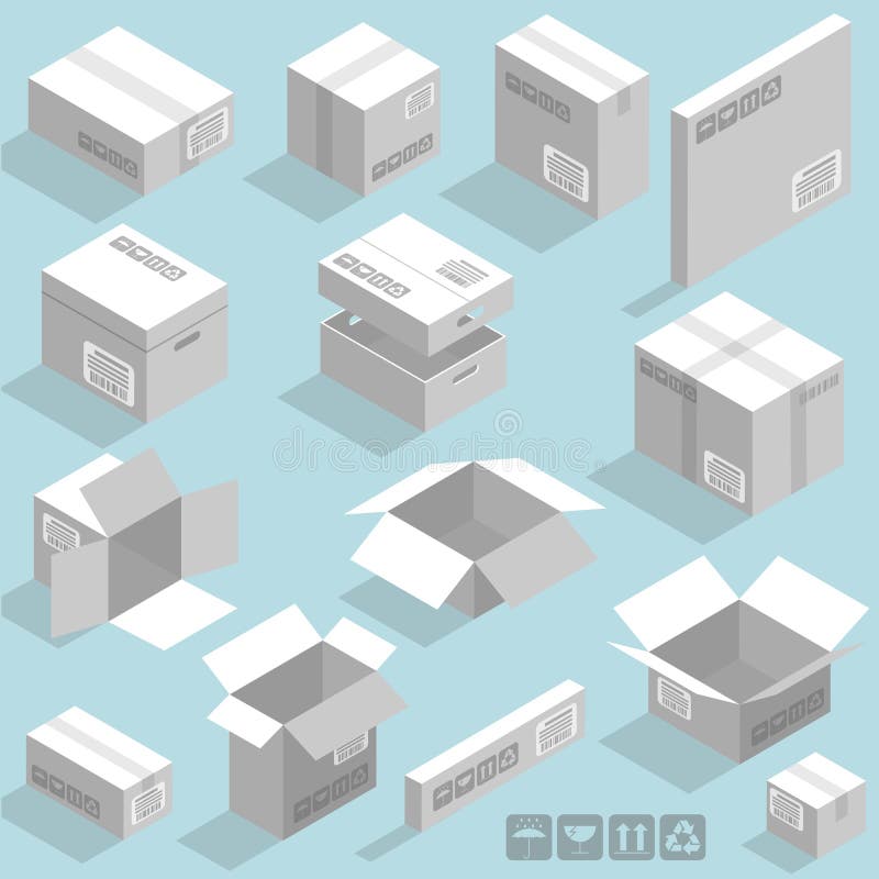 Isometric Vector Cardboard Boxes Stock Vector - Illustration of carton ...