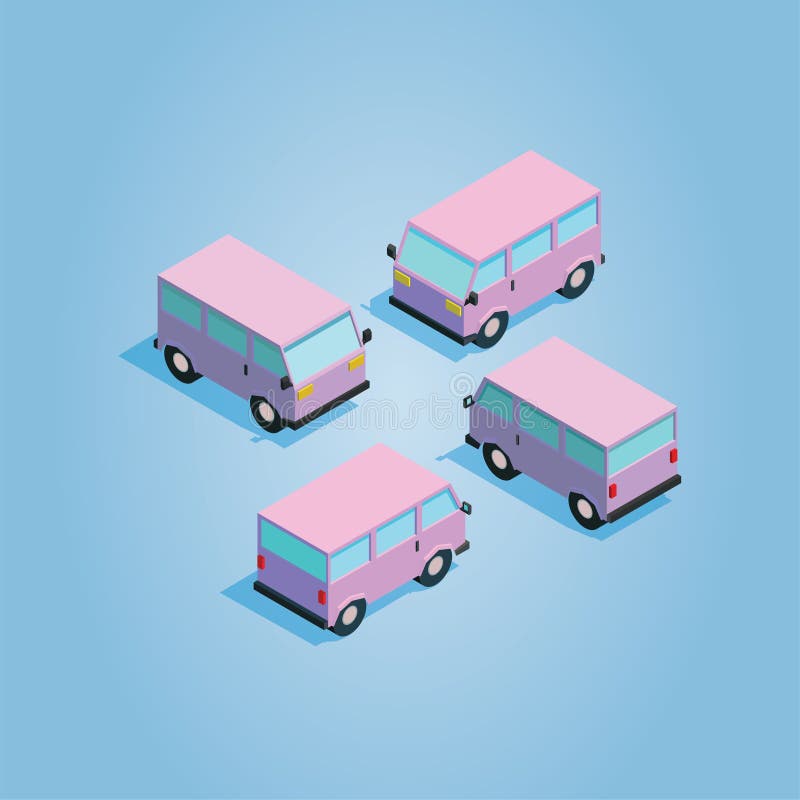 Low-poly Isometric Pink Van Stock Vector - Illustration of vector ...