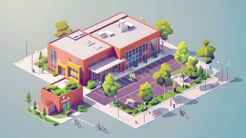 Isometric Design of a Green Community Center with Bike-friendly ...