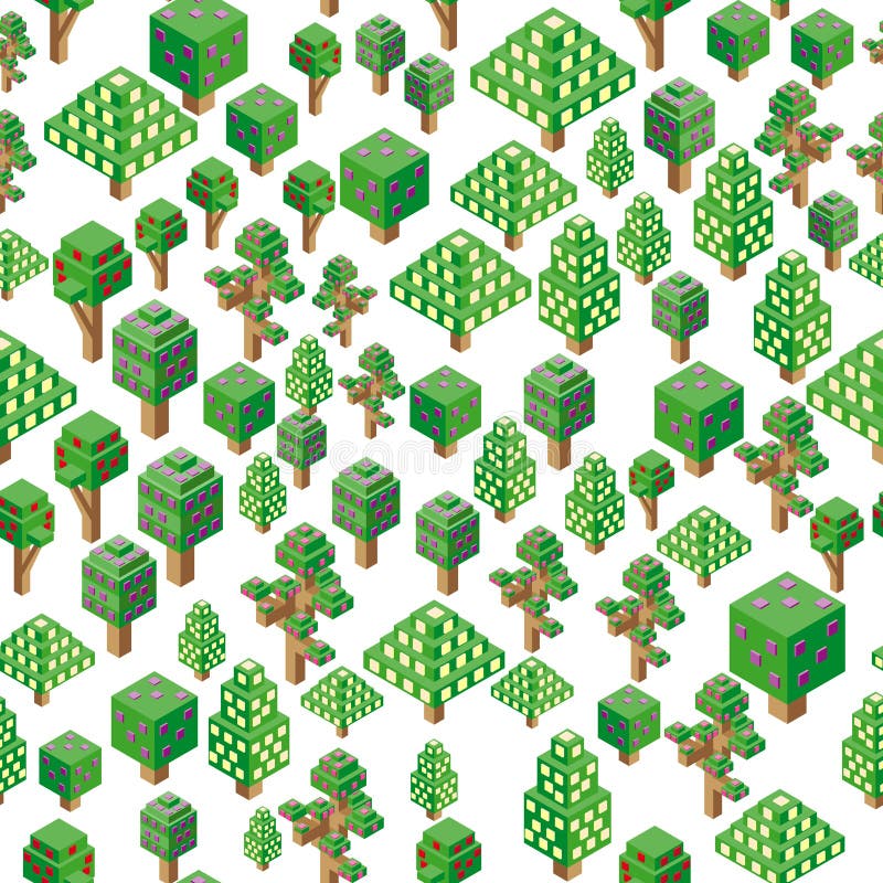 Isometric Vector Flowering Trees Pattern for Forest, Park, City ...