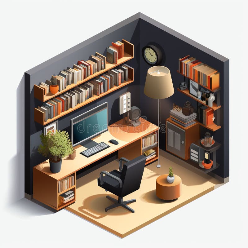 Isometric Vector Graphic of a Minimalistic Office Interior - Organized ...