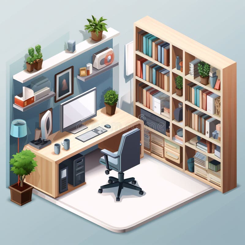 Isometric Vector Graphic of a Minimalistic Office Interior - Organized ...