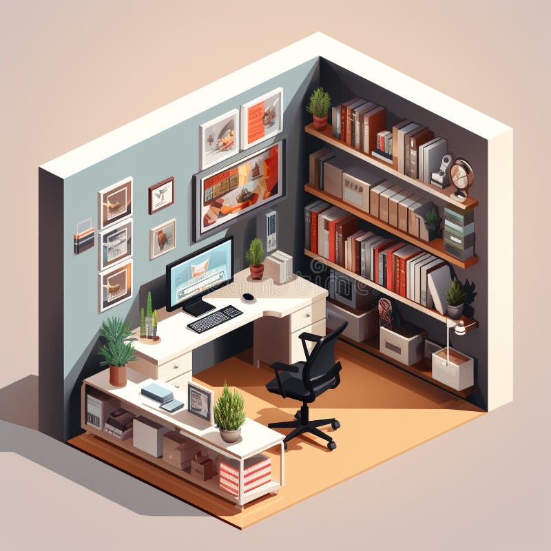 Isometric Vector Graphic of a Minimalistic Office Interior - Organized ...