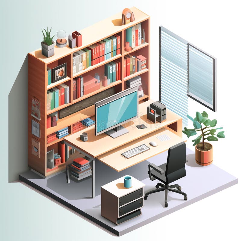 Isometric Vector Graphic of a Minimalistic Office Interior - Organized ...