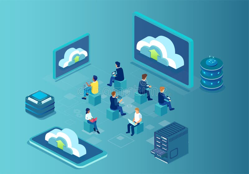 Isometric Vector of a Group of People Using Computers and Cloud ... Isometric Vector of a Group of People Using Computers and Cloud ...