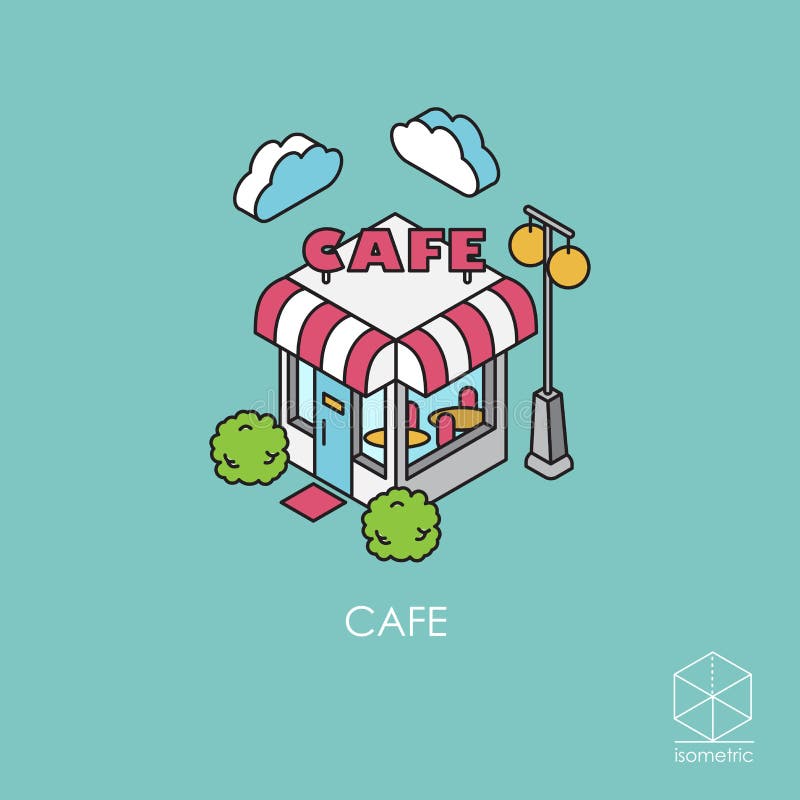Isometric Vector Icon Cafe on a Blue Background Stock Vector ...