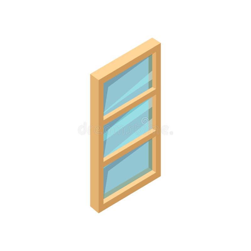 Big Rectangular Window with Blue Frame, Windowsill and Glass. Isometric ...