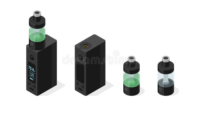 Isometric Vector Icon Set of Electronic Cigarette and Vaping E-liquid ...