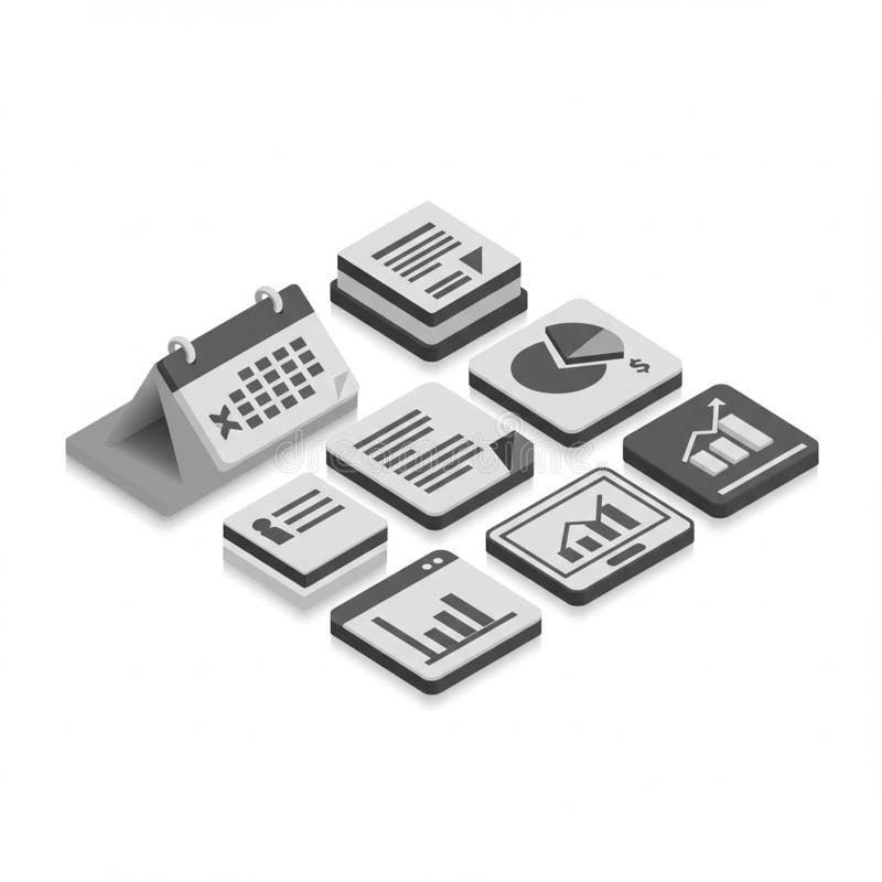Isometric Vector Icons in Grayscale Style with a Business Theme ...