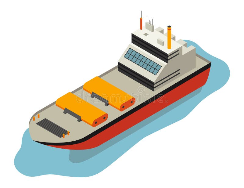 Isometric Vector Illustration of a Cargo Ship Floating on Water ...