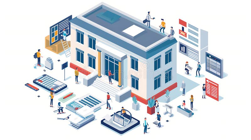 Isometric Illustration of a City Planning Office Issuing Building ...