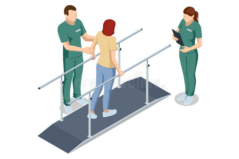 Isometric Vector Illustration of a Female Patient Practicing Walking ...