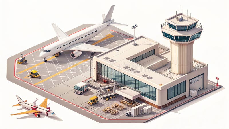 Isometric Vector Illustration of a Modern Airport with Terminals ...