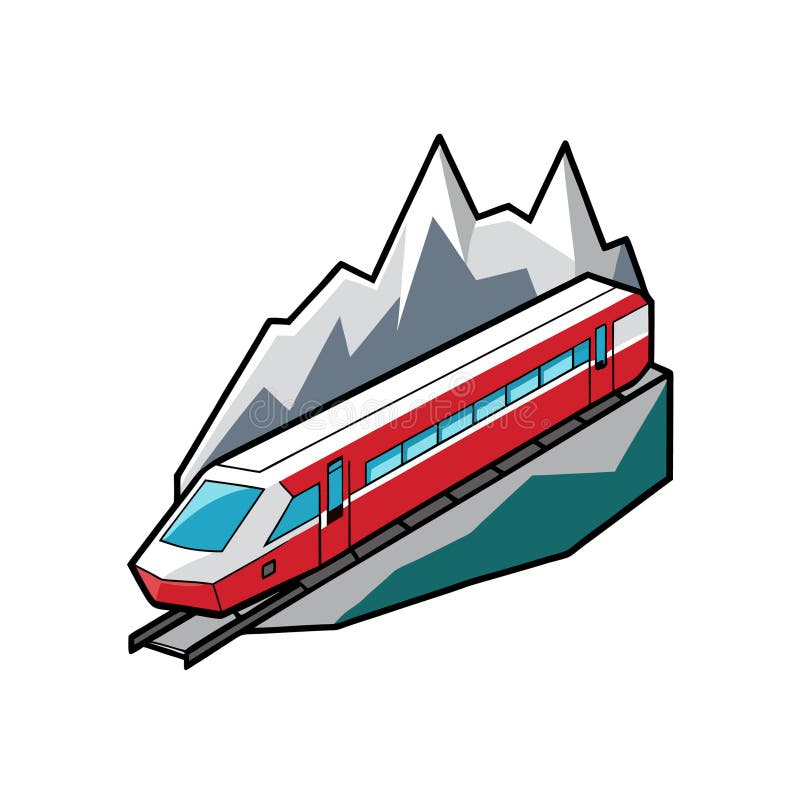 Modern Red Train in Mountains, Isometric Vector Illustration Stock ...