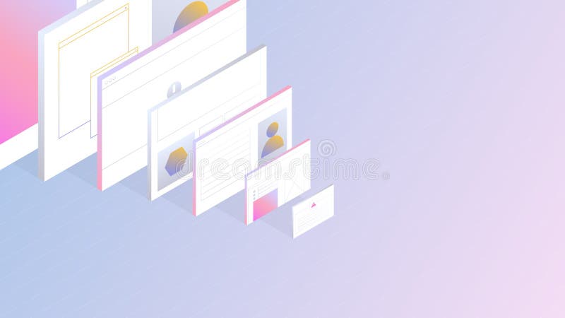 Isometric Vector Illustration with Web Pages and User Interfaces. Stock ...
