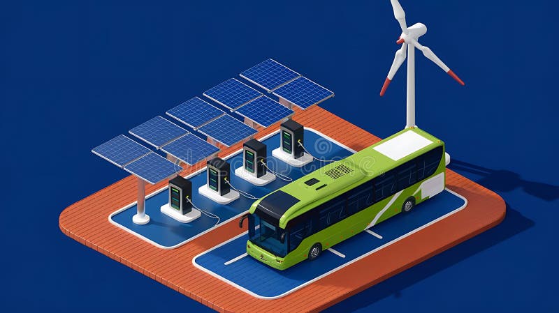 Isometric Vector Modern Bus Charging Station with Solar Panels and ...