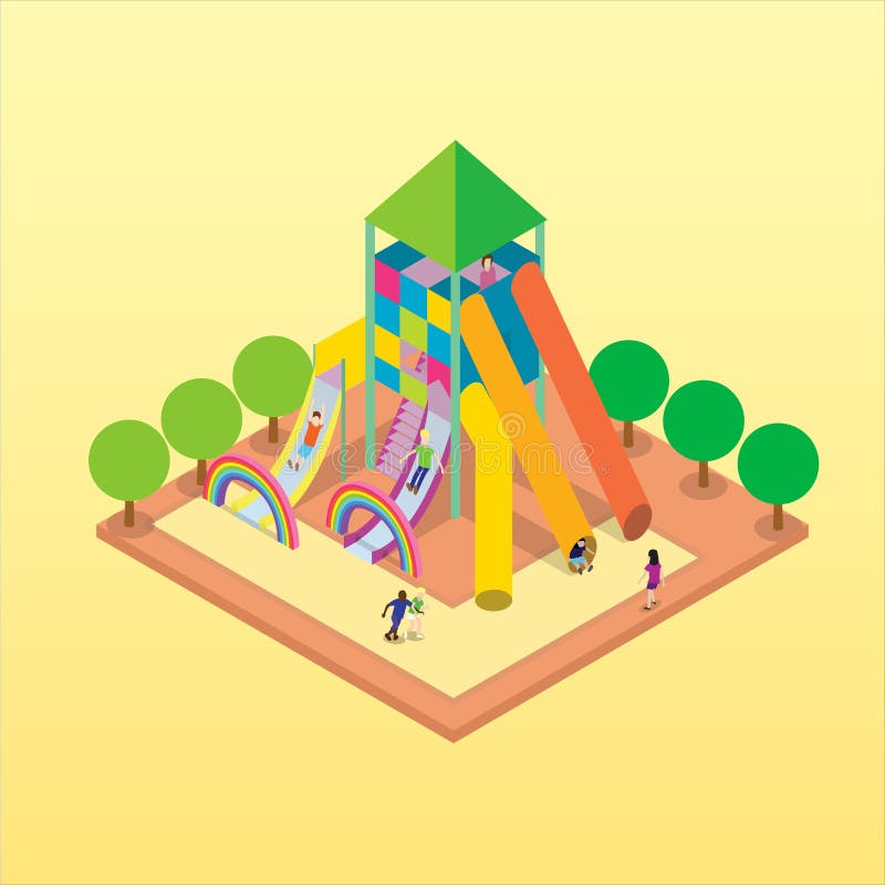 Isometric Vector Playground with Kids Playing Stock Vector ...