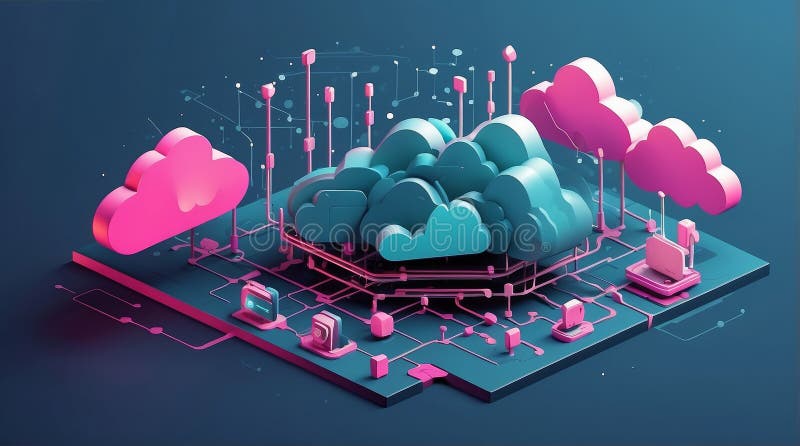 Isometric Vector of Secure Cloud Network with Data Streams and Server Icons Stock Illustration ...
