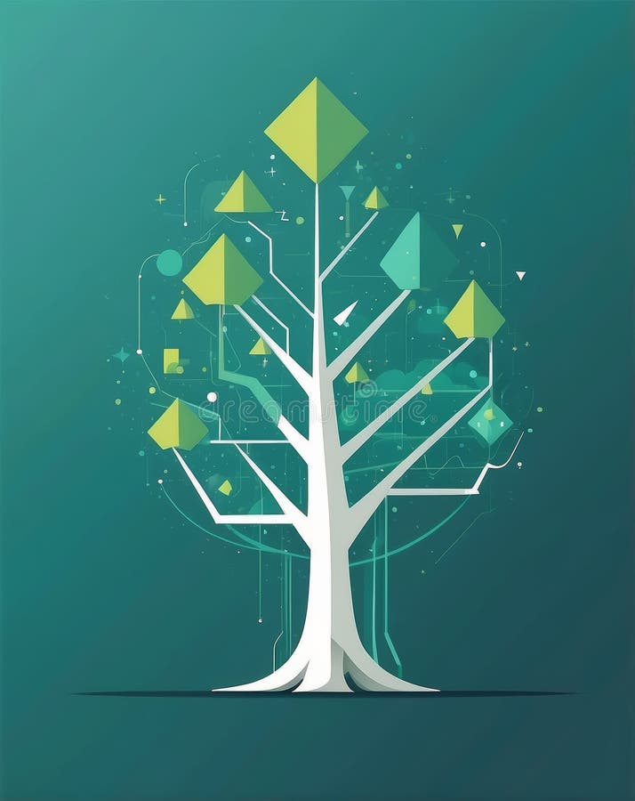 Isometric Vector Tree with Upward Arrow Charts and Data Network Lines ...