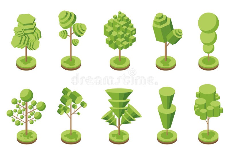 Set Vector 3d Isometric Trees Shadow Stock Illustrations – 16 Set Vector 3d Isometric Trees ...