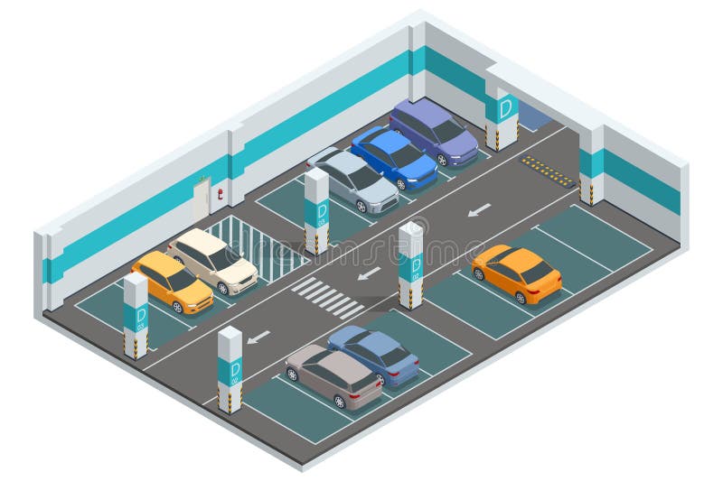 Isometric Vector Underground Parking Illustration with Color-coded ...