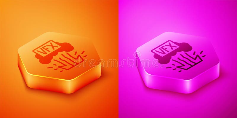 Isometric VFX Icon Isolated on Orange and Pink Background. Hexagon ...