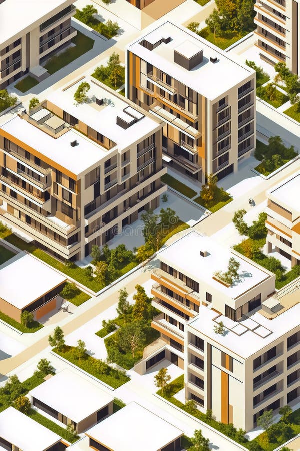 Isometric View of Apartment Buildings, Showcasing Multiple Structures ...