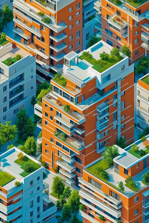Isometric View of Apartment Buildings, Showcasing Multiple Structures ...