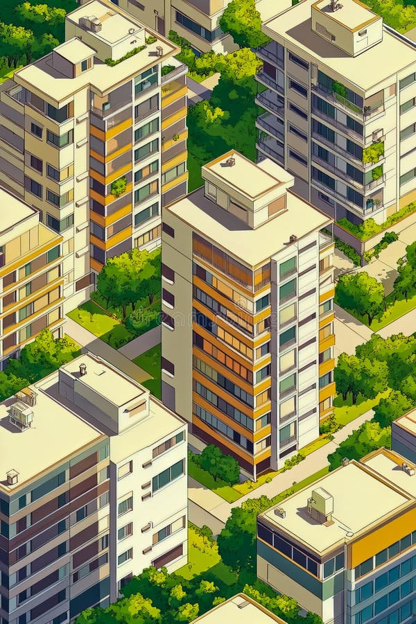 Isometric View of Apartment Buildings, Showcasing Multiple Structures ...