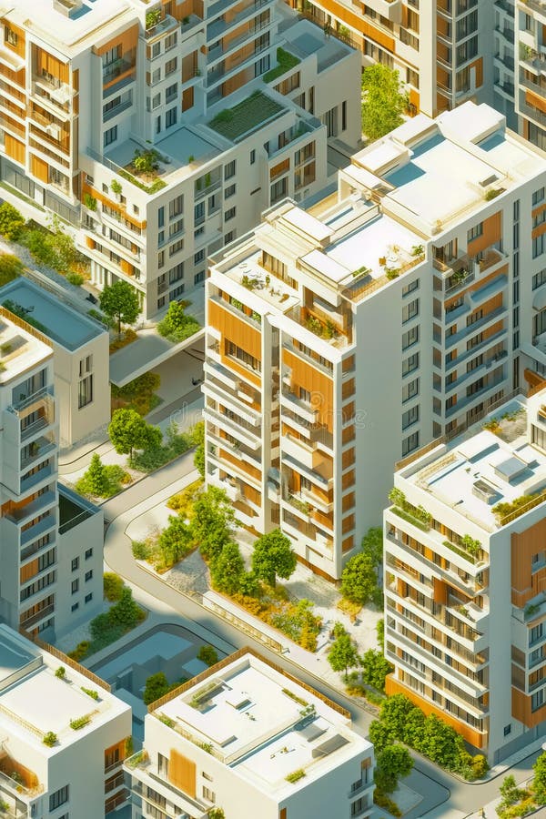 Isometric View of Apartment Buildings, Showcasing Multiple Structures ...